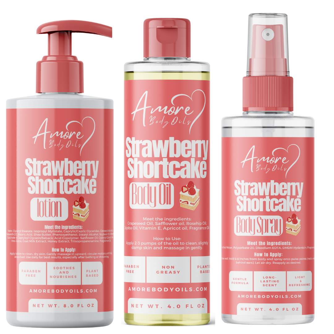 Strawberry Shortcake - Body Oil + Lotion + Body Spray Bundle – Amore ...